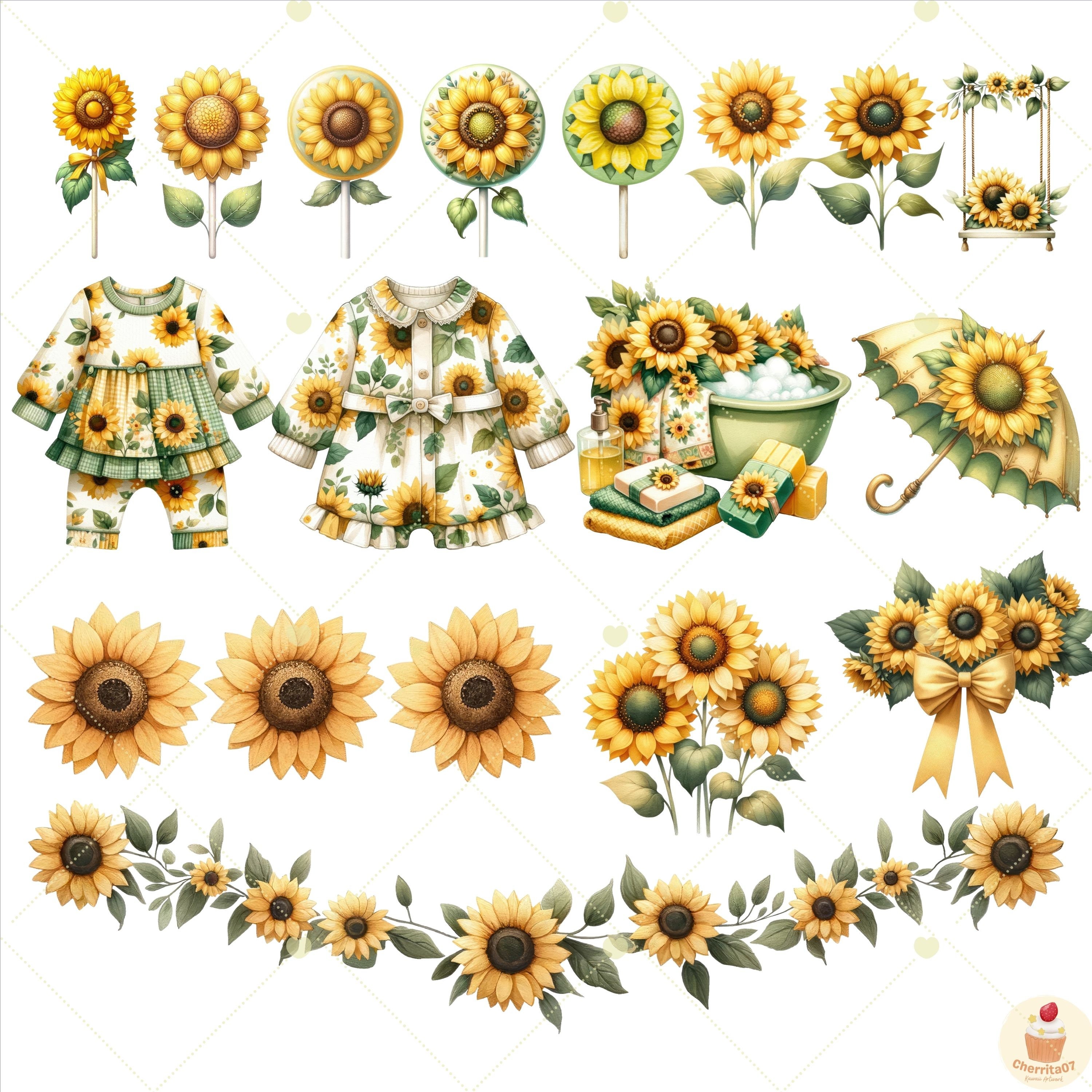 Sunflower Baby Bear Clipart, Mama Bear PNG, Cute Teddy Bear, Spring ...