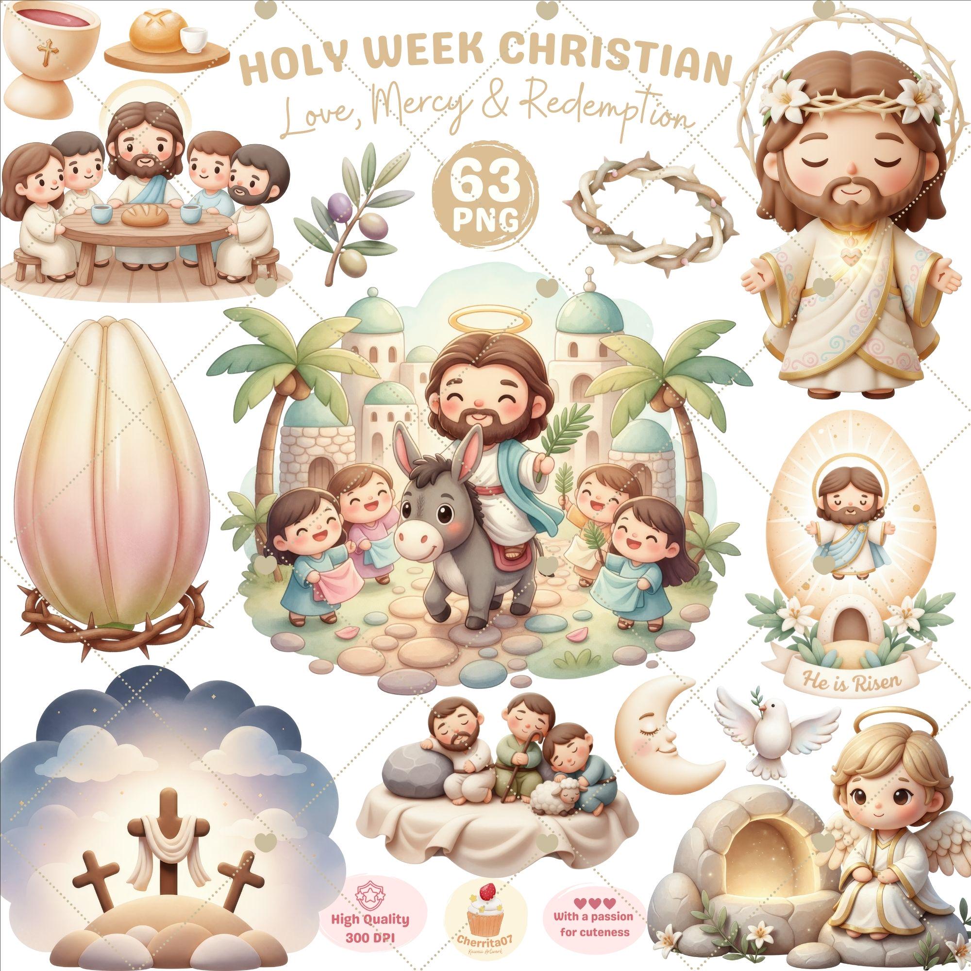 Holy Week Clipart, Christian Easter PNG, Jesus Bible Story, Cross Tomb ...