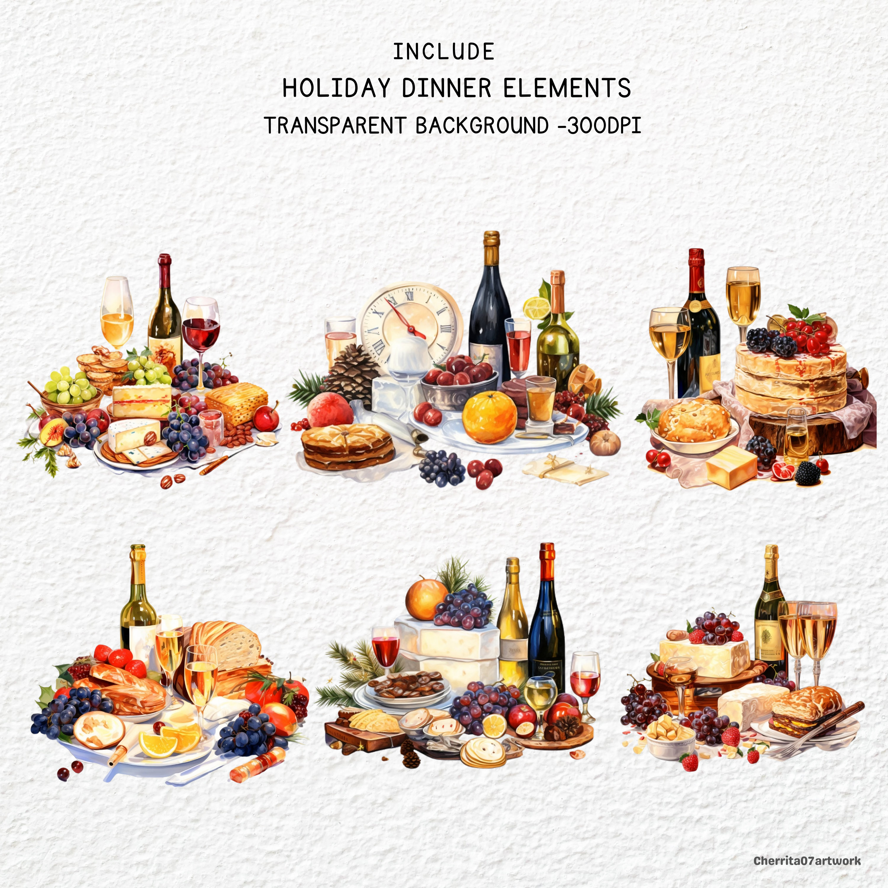 Party Food Clipart, Holiday Dinner Transparent 12 PNG 300 Dpi, New Year ...