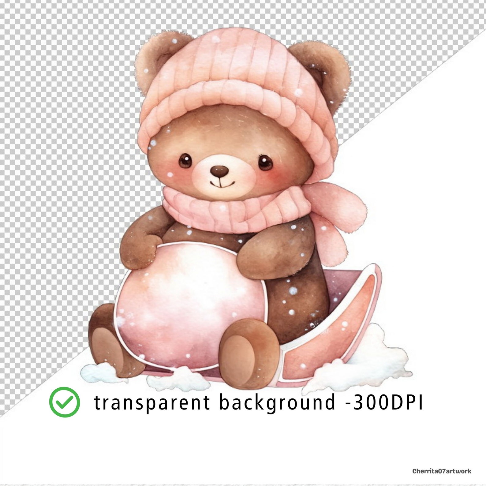 Baby Bear Clipart, Watercolor Teddy Bear PNG, Animal Clipart, Pink ...