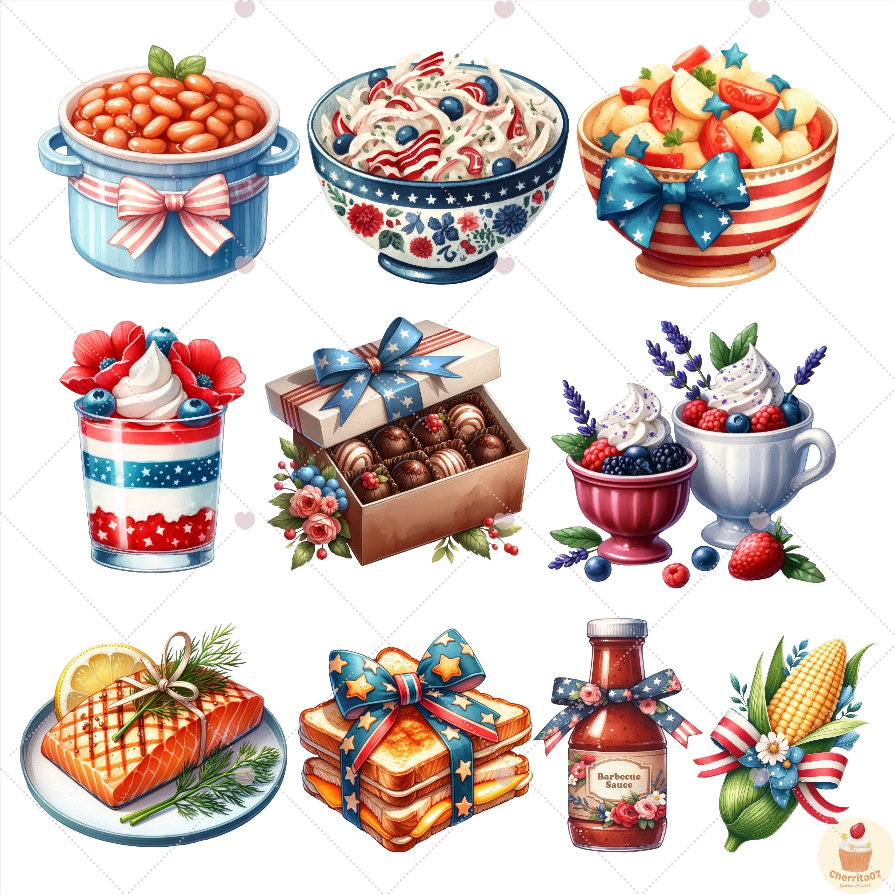 Patriotic Party Foods Clipart, 4th of July Png, Holiday Food Clipart ...