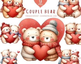 Couple Bear Clipart, Teddy in Love PNG, Valentines Day Clipart ...