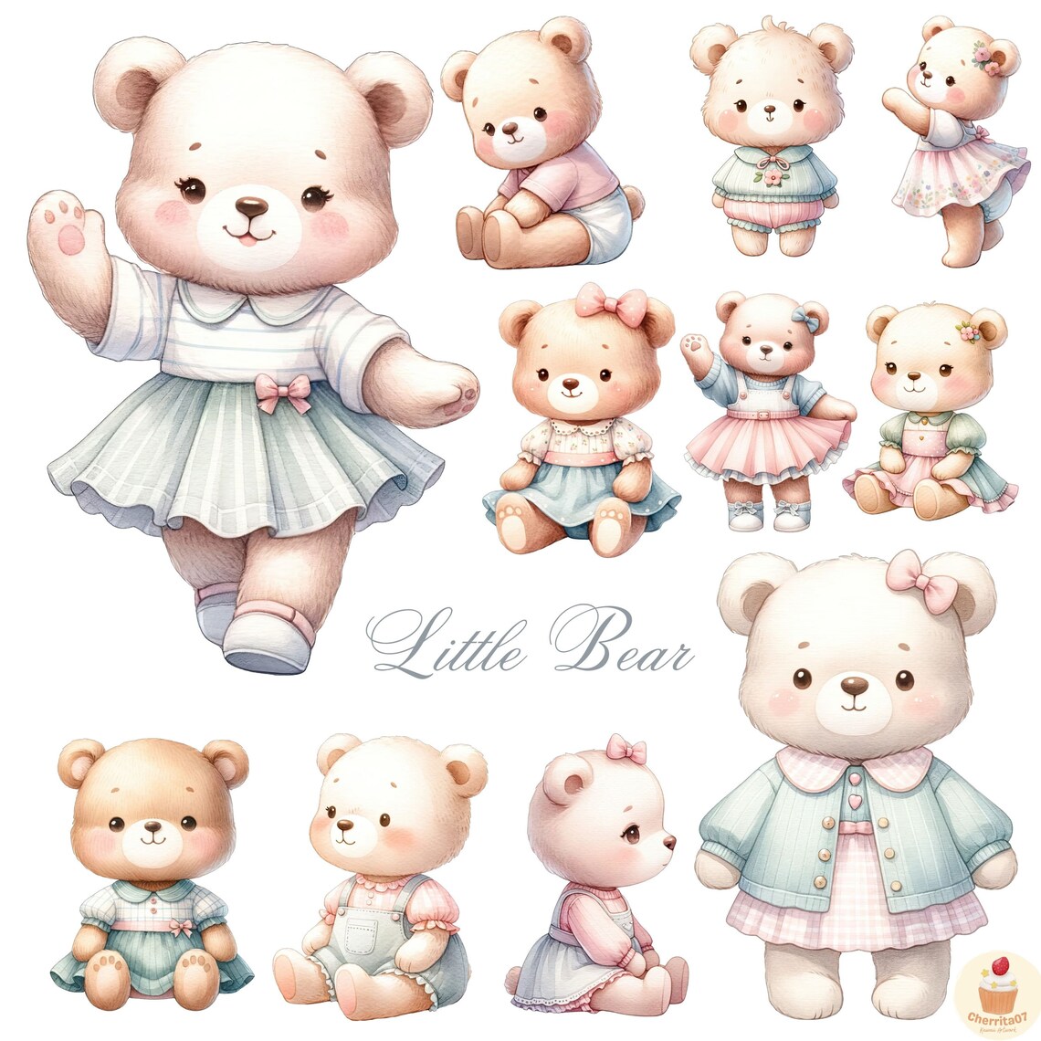 Baby Bear Clipart, Watercolor Teddy PNG, Animal Clipart, Baby Shower ...