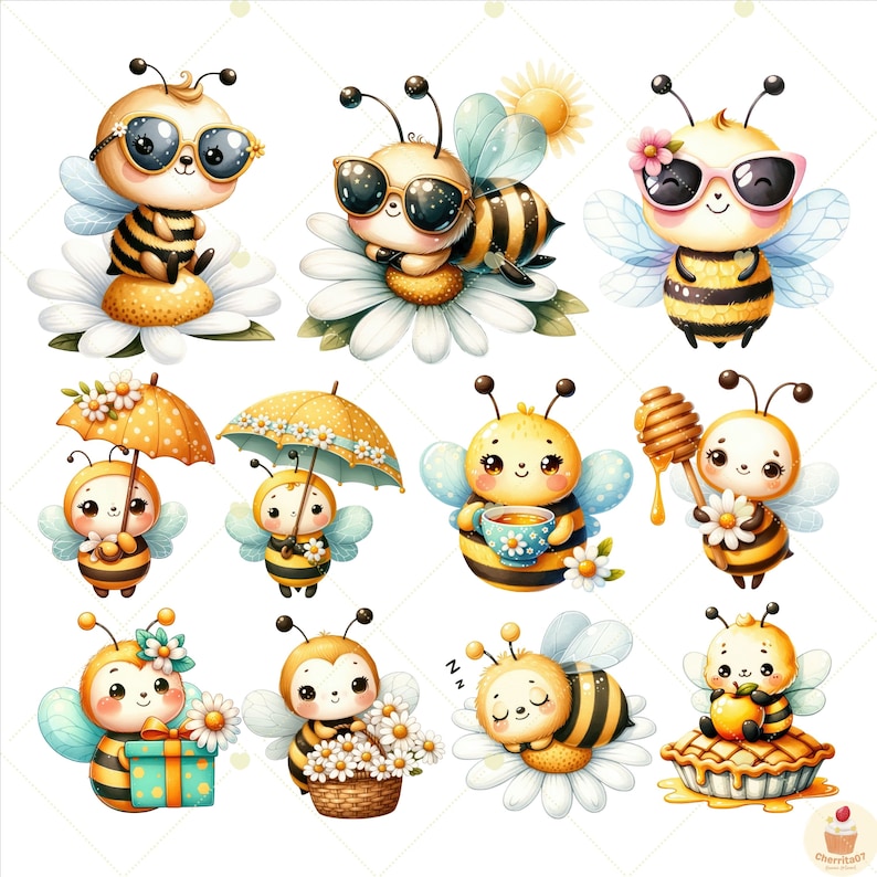 Honey Bee Clipart, Bee and Daisies PNG, Daisy Floral PNG, Watercolor ...
