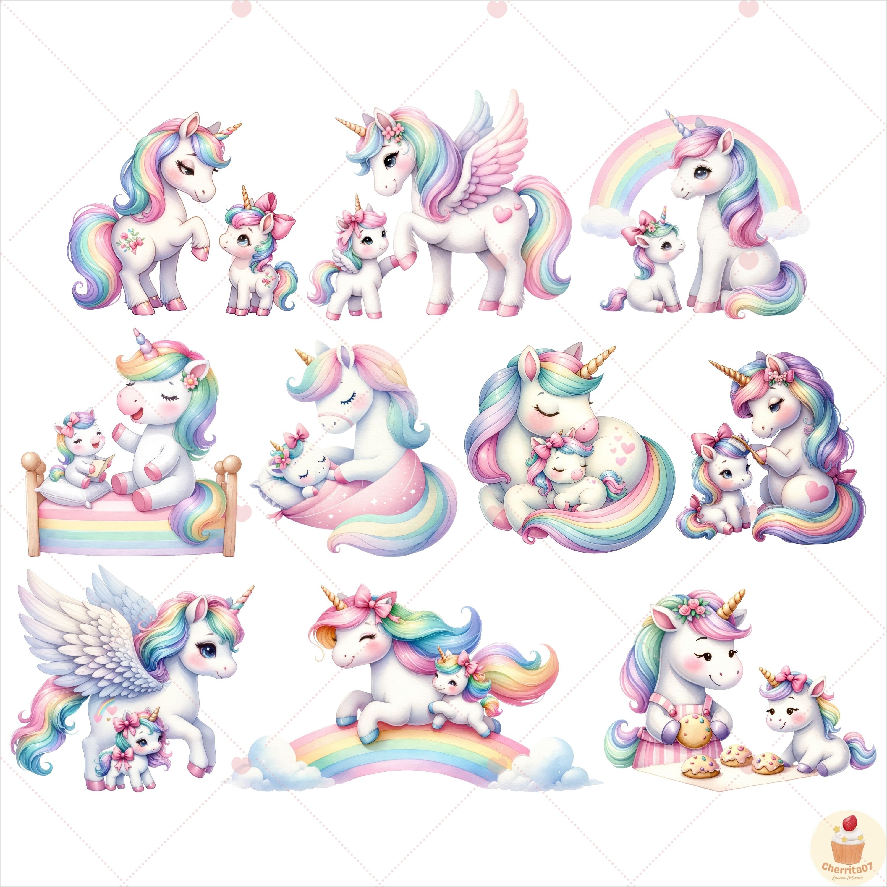Mama and Baby Unicorn Clipart, Mothers Day PNG, Unicorn PNG, Watercolor ...