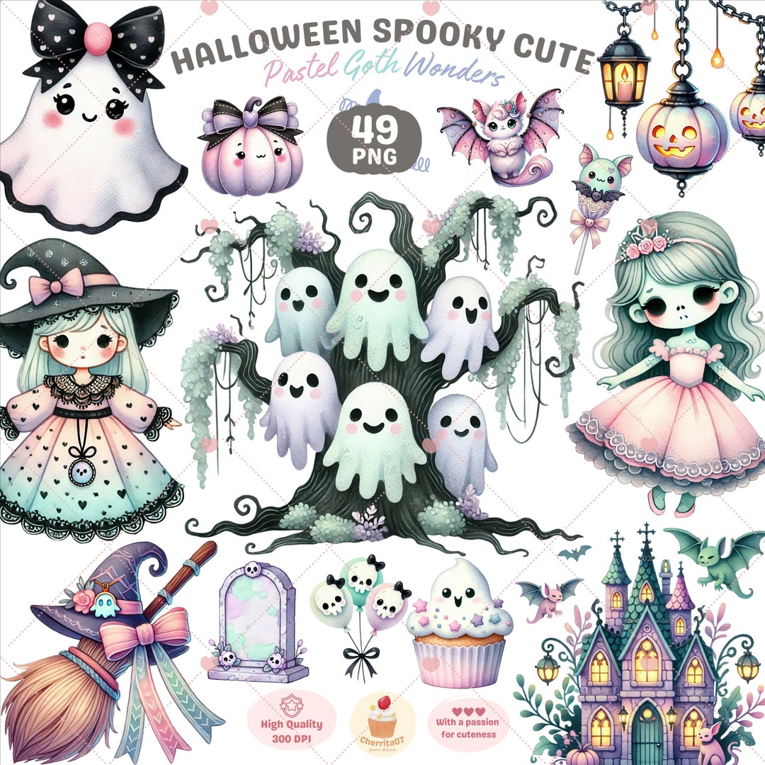 Halloween Spooky Cute Clipart, Cute Ghost Png, Pastel Goth Clipart ...