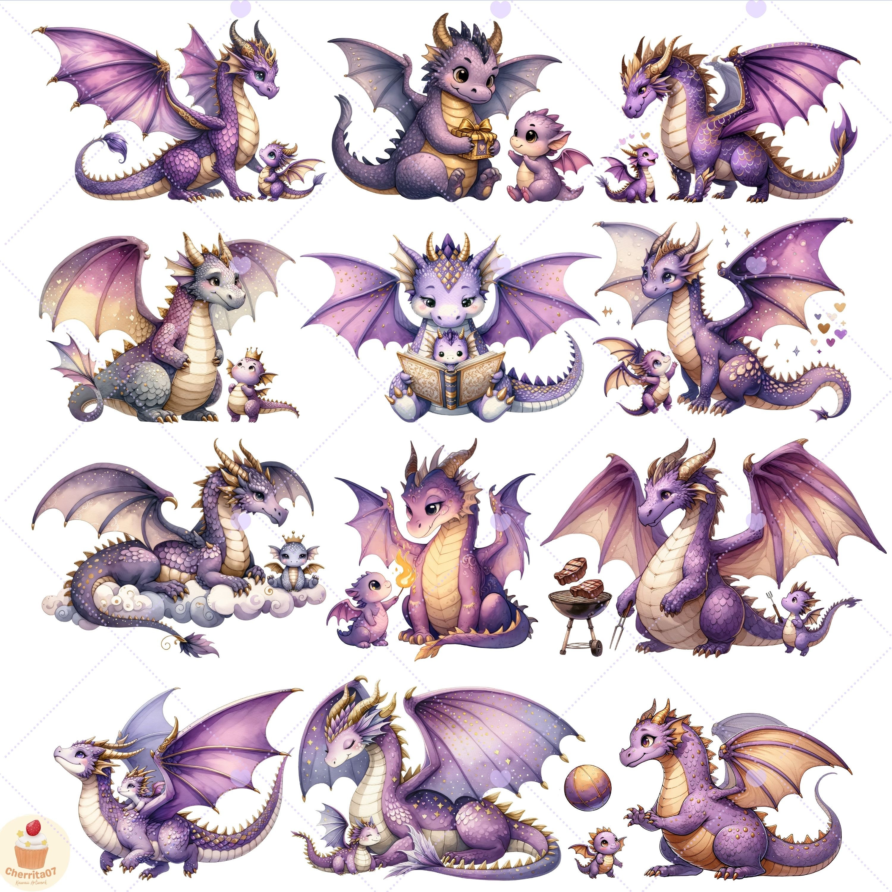 Dragon Daddy and Baby Clipart, Fathers Day Clipart, Dragon Png, Fantasy ...