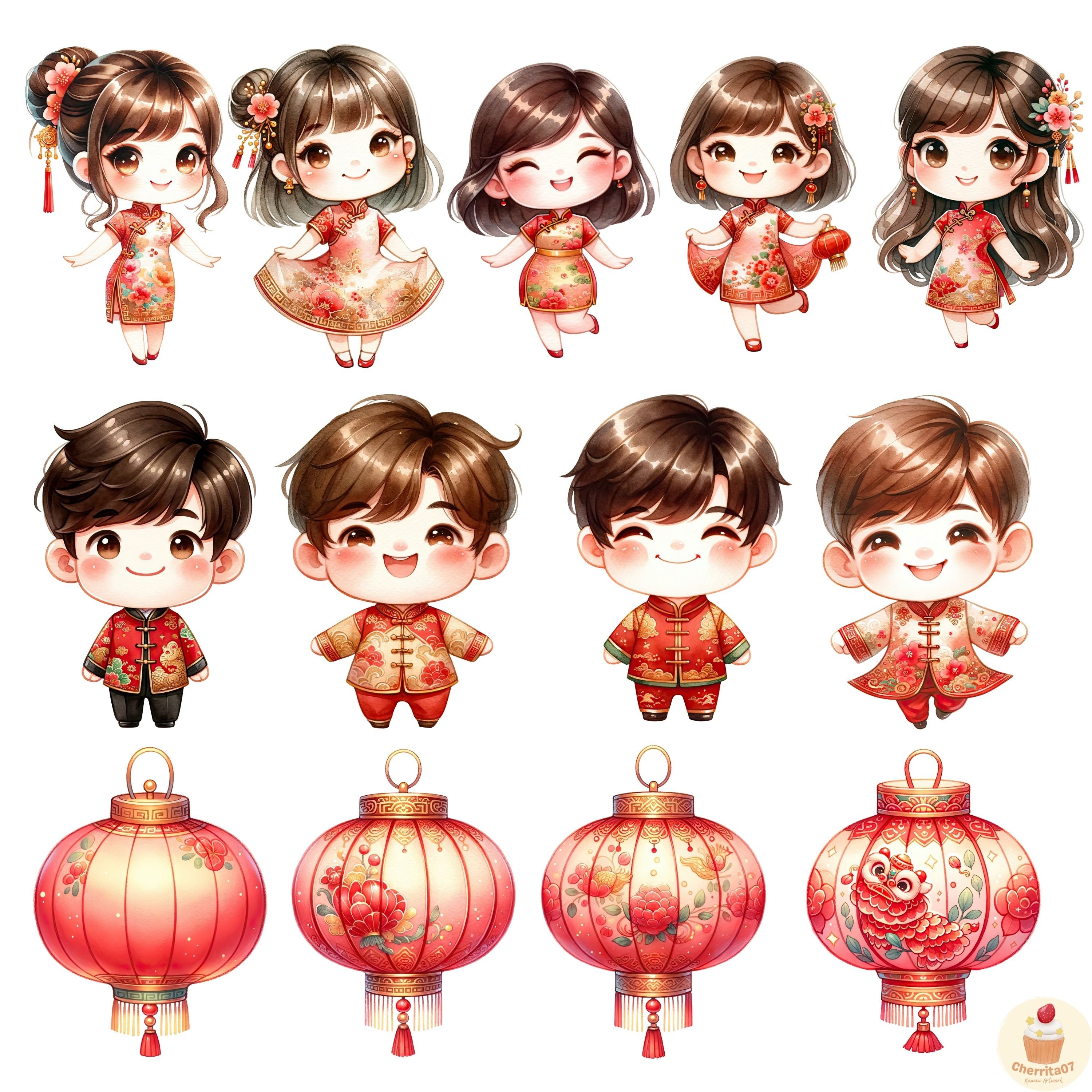 Chinese New Year Clipart, Watercolor China Festive PNG, Lunar New Year ...