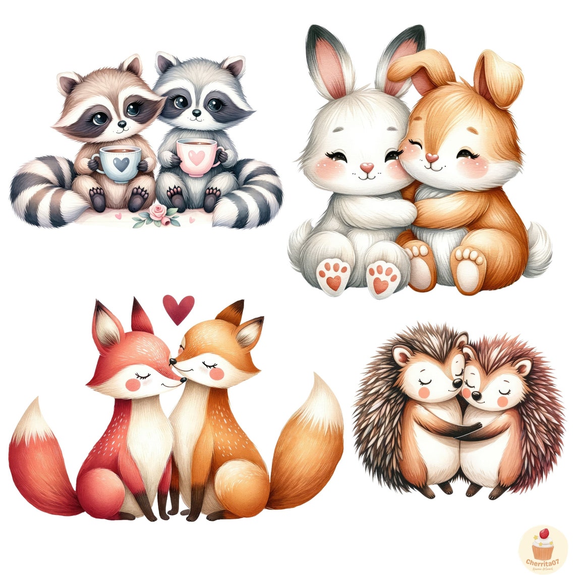 Boho Woodland Animal Couple Clipart, Animal Couple PNG, Watercolor Boho ...