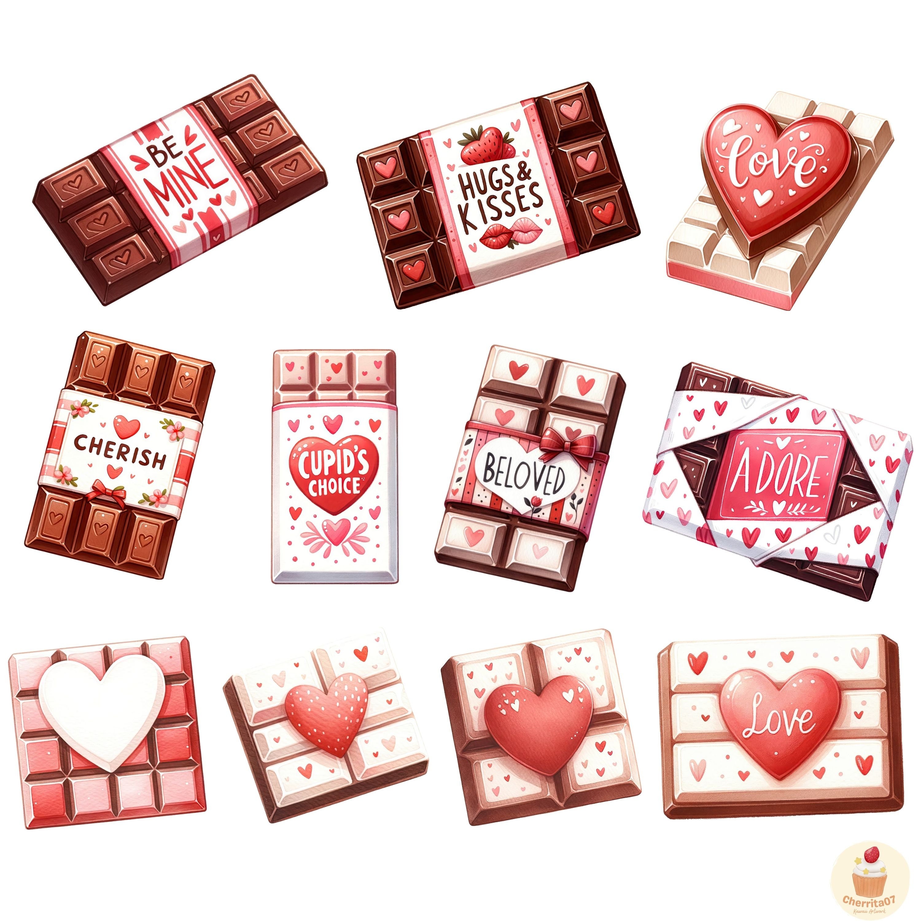 Valentines Chocolate Bar Clipart, Valentine Words Clipart, Chocolates ...