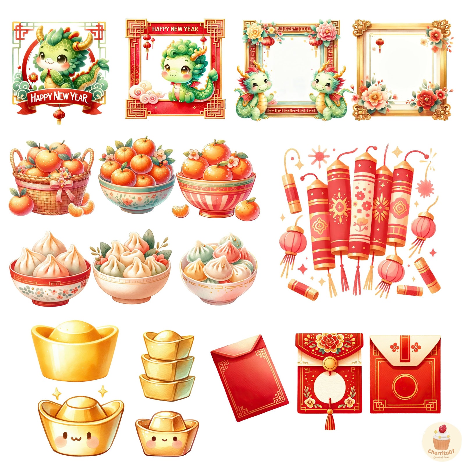 Chinese New Year Clipart, Watercolor China Festive PNG, Lunar New Year ...