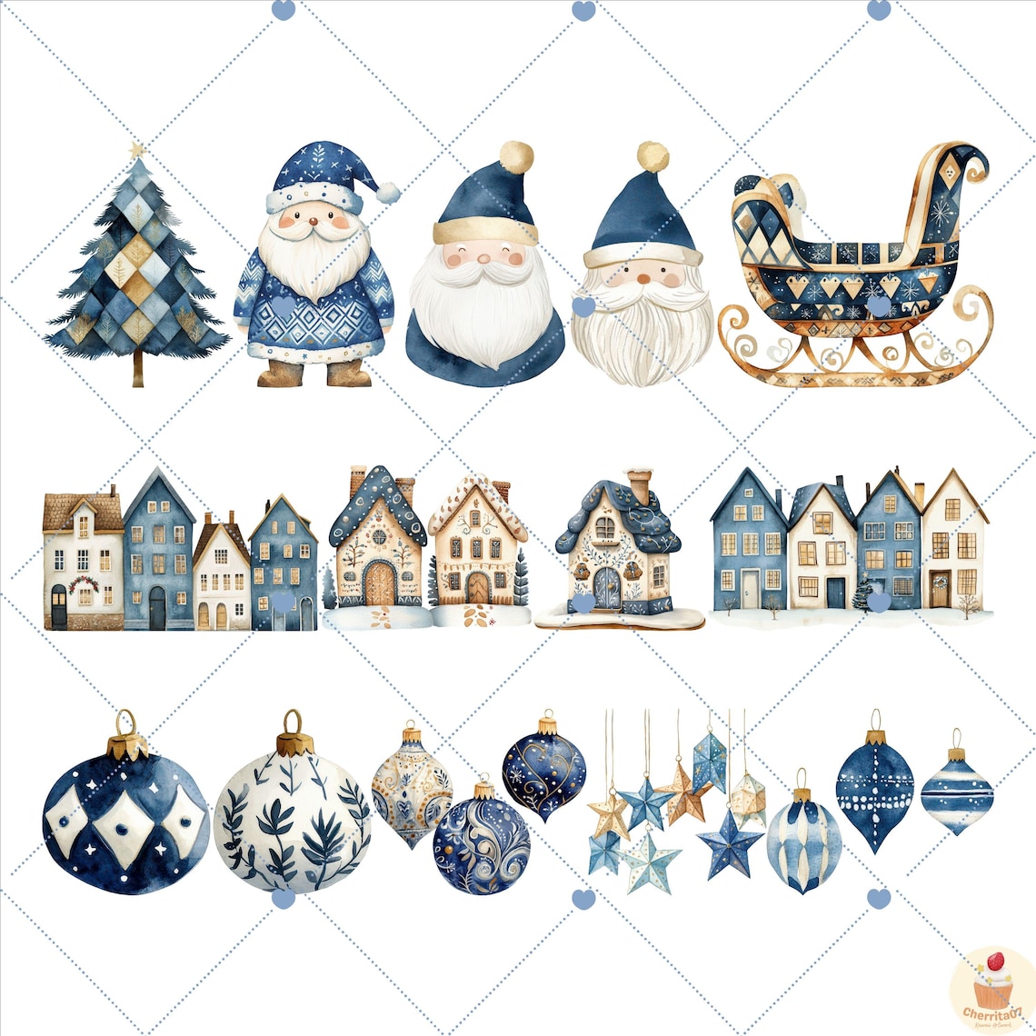 Scandinavian Christmas Clipart, Watercolor Christmas, Blue Winter ...