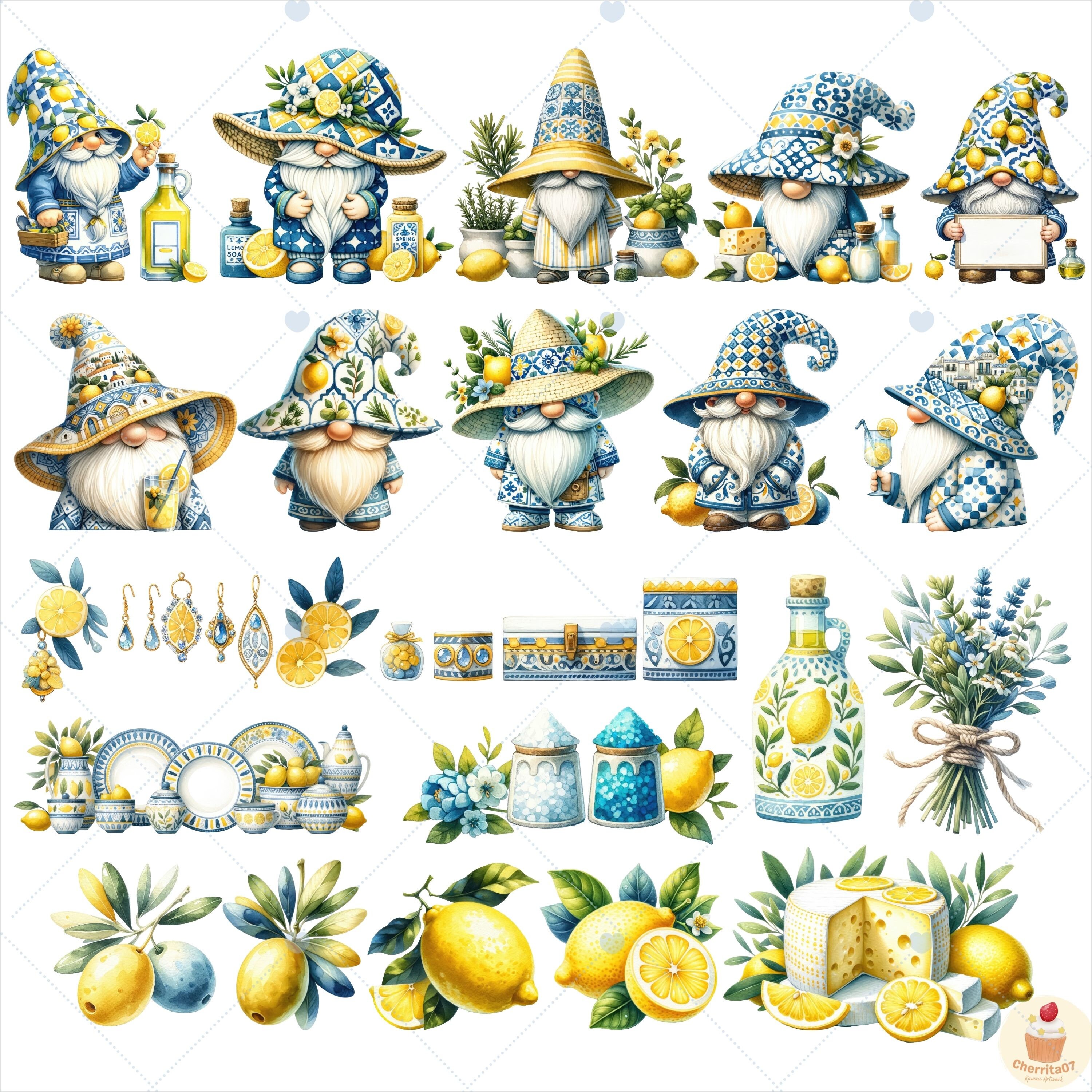 Lemon Gnome Clipart, Mediterranean Bazaar Clipart, Summer Gnome, Lemon ...