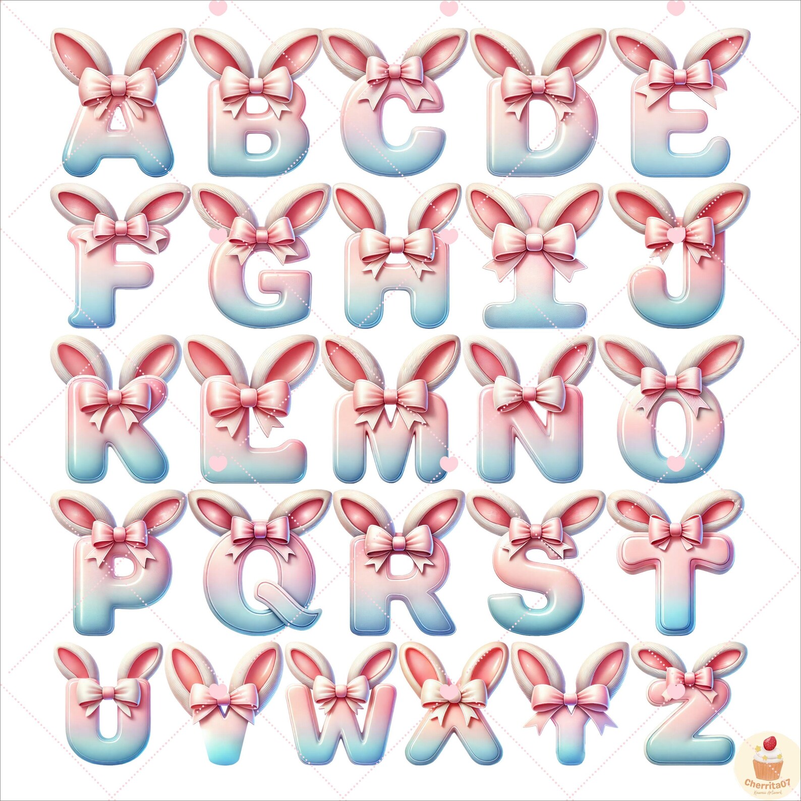 Bunny Ears Alphabet Clipart, Easter Letters Png, Pastel Pink Blue ...