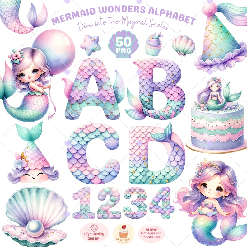 Mermaid Alphabet Clipart, Mermaid Png, Alphabet Letters, Mermaid Scales ...