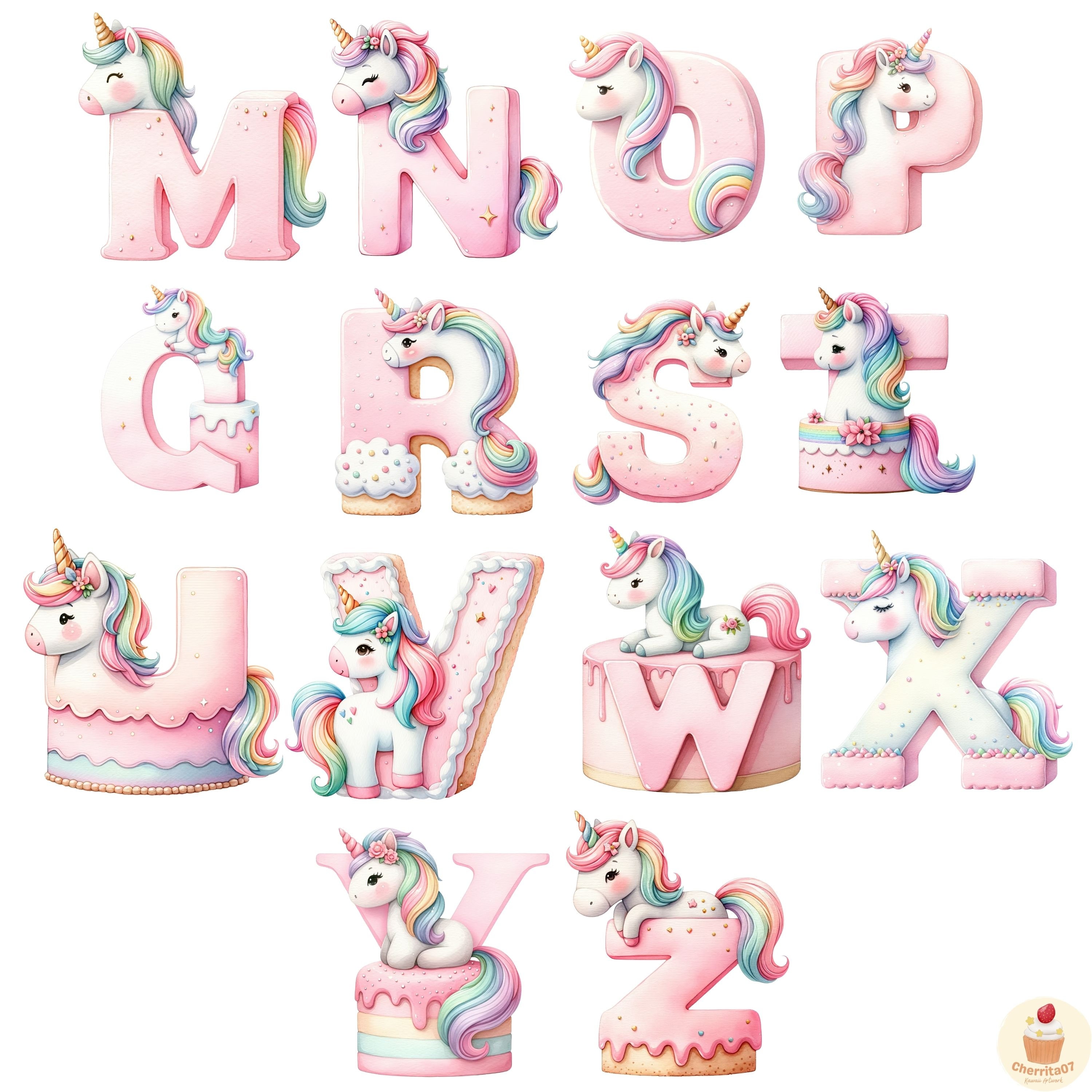 Unicorn Alphabet Clipart, Cake Letter PNG, Unicorn Clipart, Alphabet ...