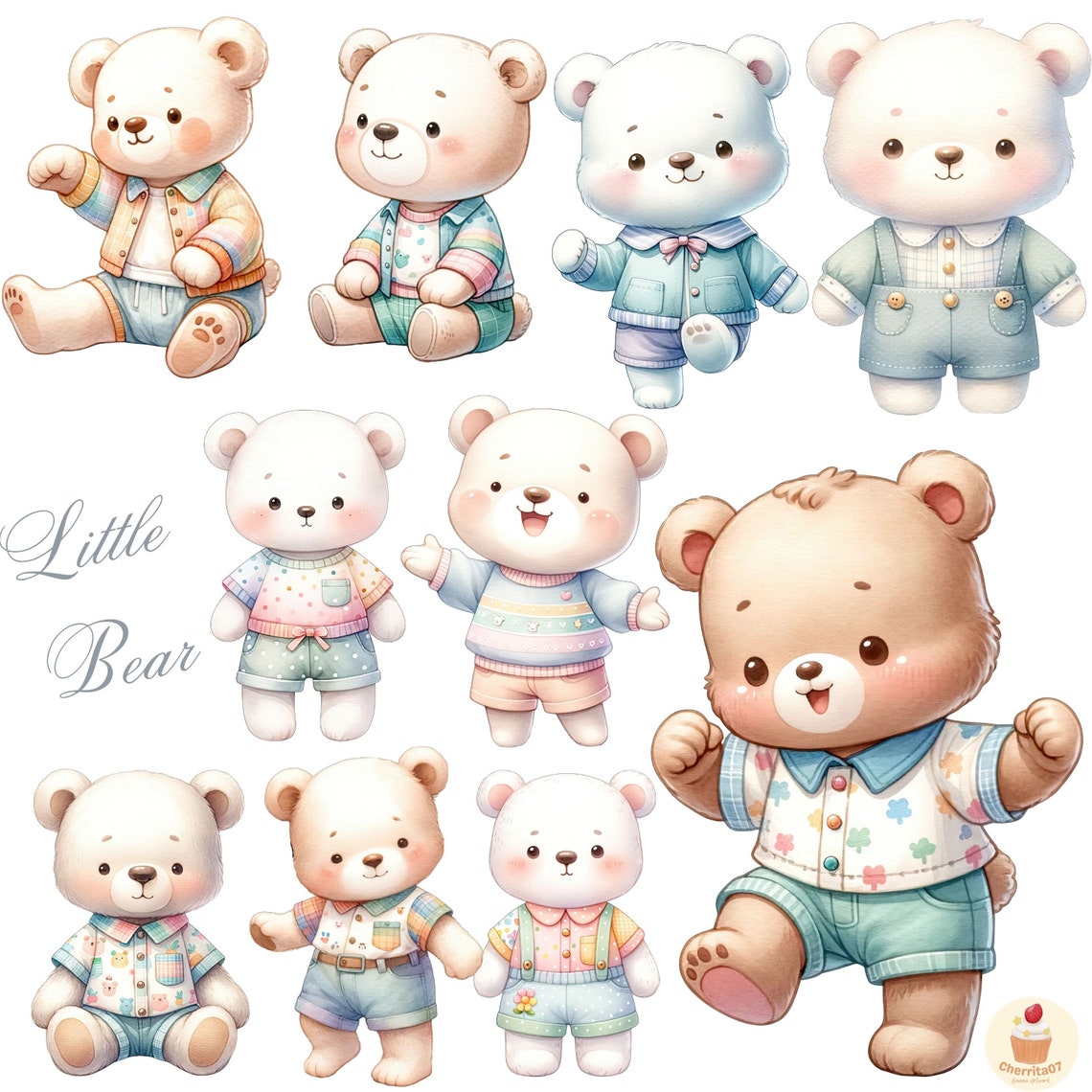 Baby Bear Clipart, Watercolor Teddy PNG, Animal Clipart, Baby Shower ...