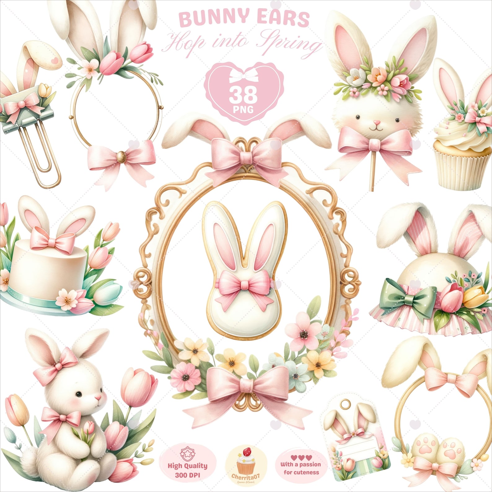 Bunny Ears Clipart, Easter Bunny PNG, Easter Frame PNG, Spring Clipart ...