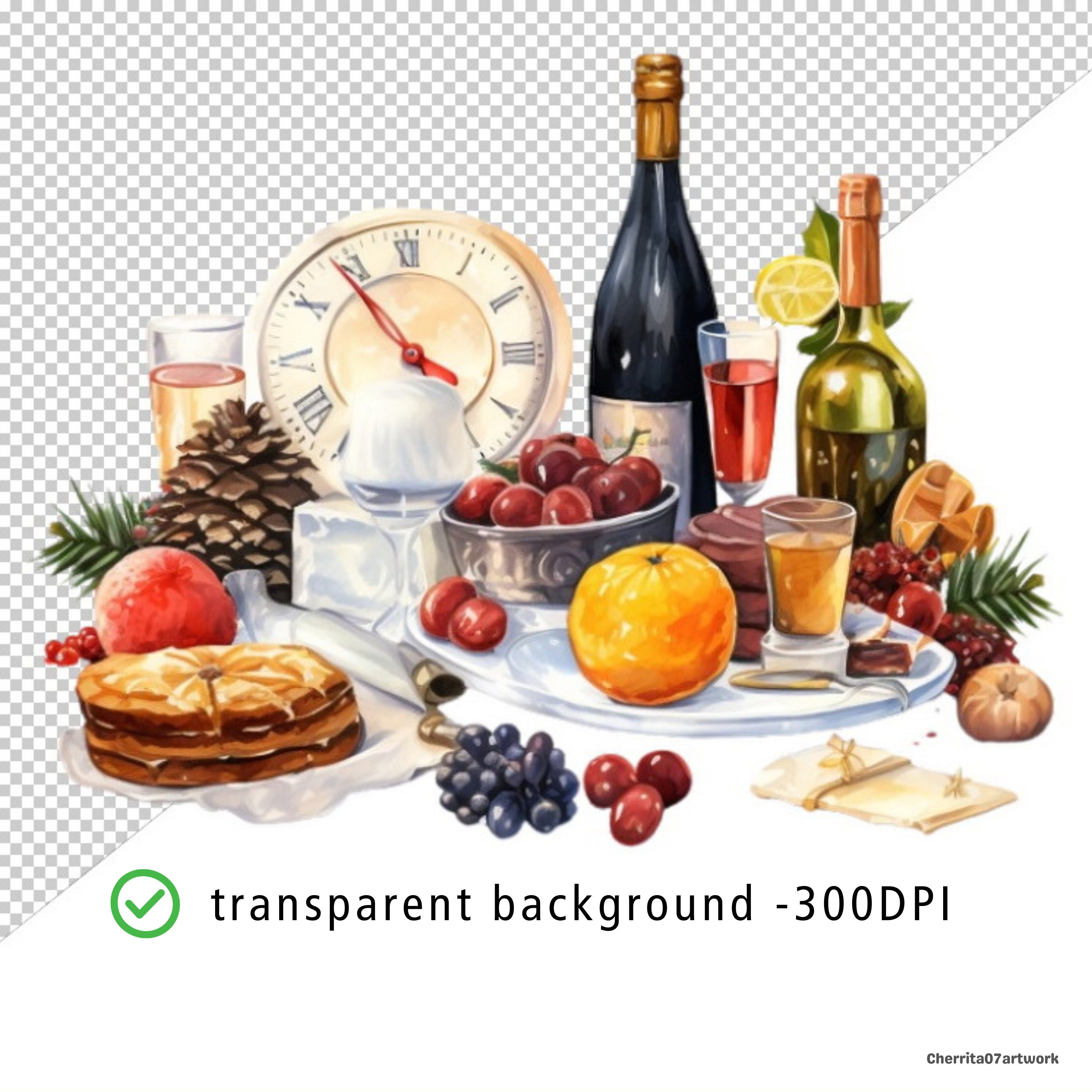 Party Food Clipart, Holiday Dinner Transparent 12 PNG 300 Dpi, New Year ...