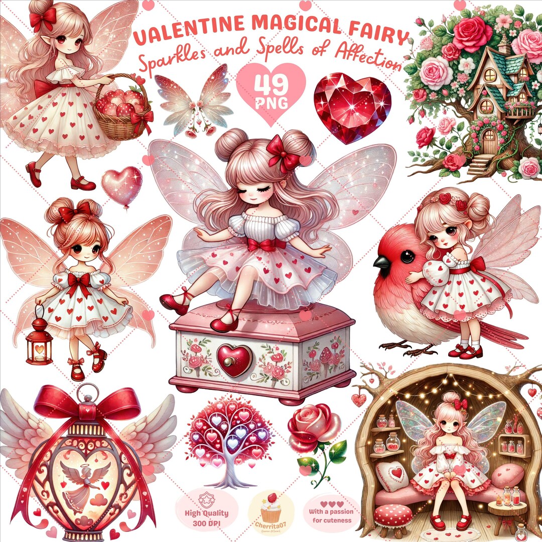 Valentine Fairy Clipart, Cute Fairy Png, Valentine's Day, Red Rose ...