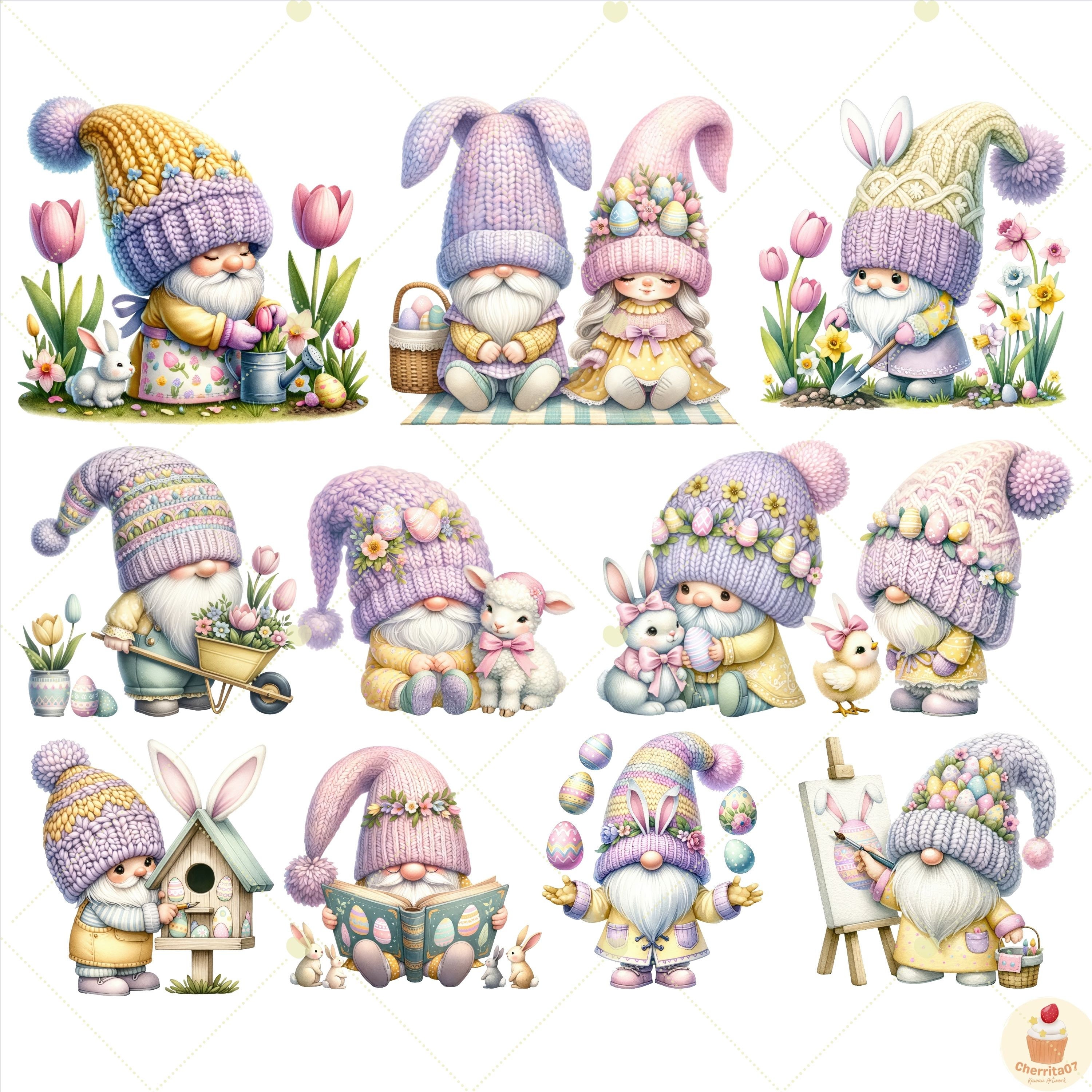 Easter Gnome Clipart, Spring Gnome PNG, Watercolor Easter, Card Making ...