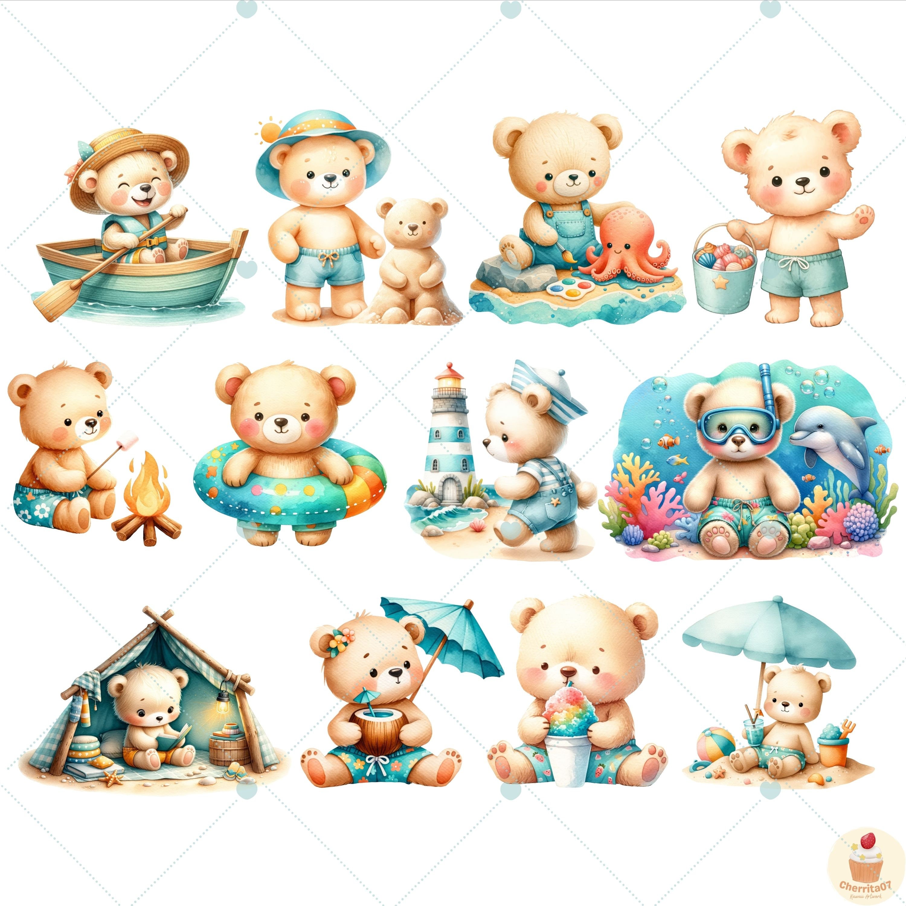 Beach Baby Bear Clipart, Baby Bear Png, Beach Baby Shower, Blue Teddy ...