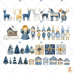 Scandinavian Christmas Clipart, Watercolor Christmas, Blue Winter ...
