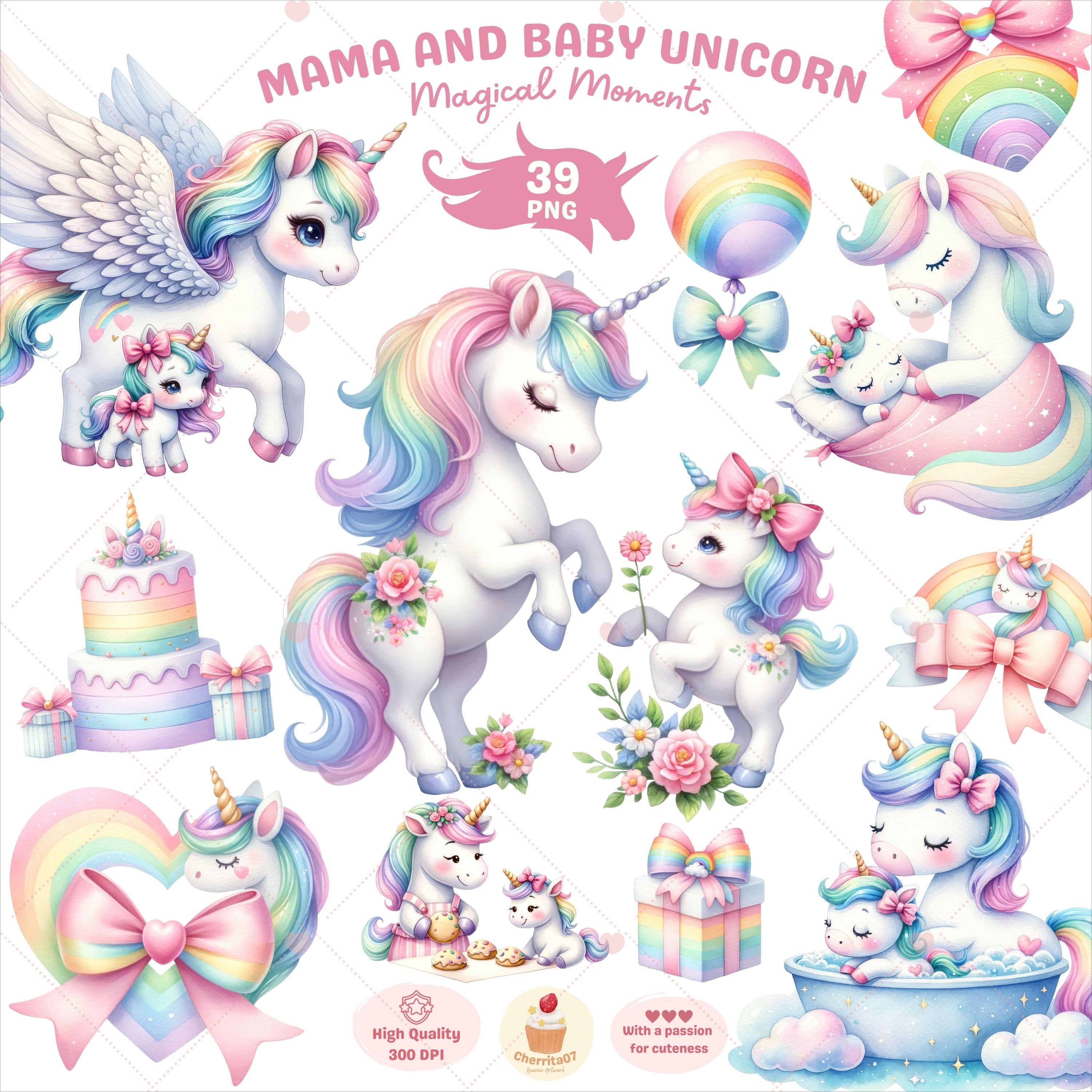 Mama and Baby Unicorn Clipart, Mothers Day PNG, Unicorn PNG, Watercolor ...