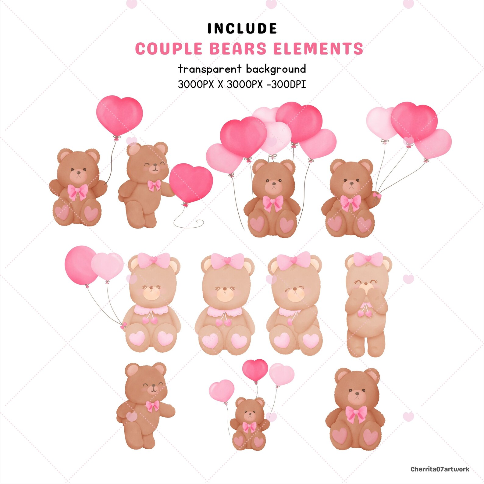 Valentines Clipart Couple Bears Clipart Watercolor Teddy - Etsy