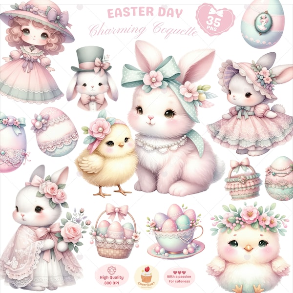 Bunny Tea Party Clipart, Spring Bunnies, Watercolor Easter Rabbit PNG ...