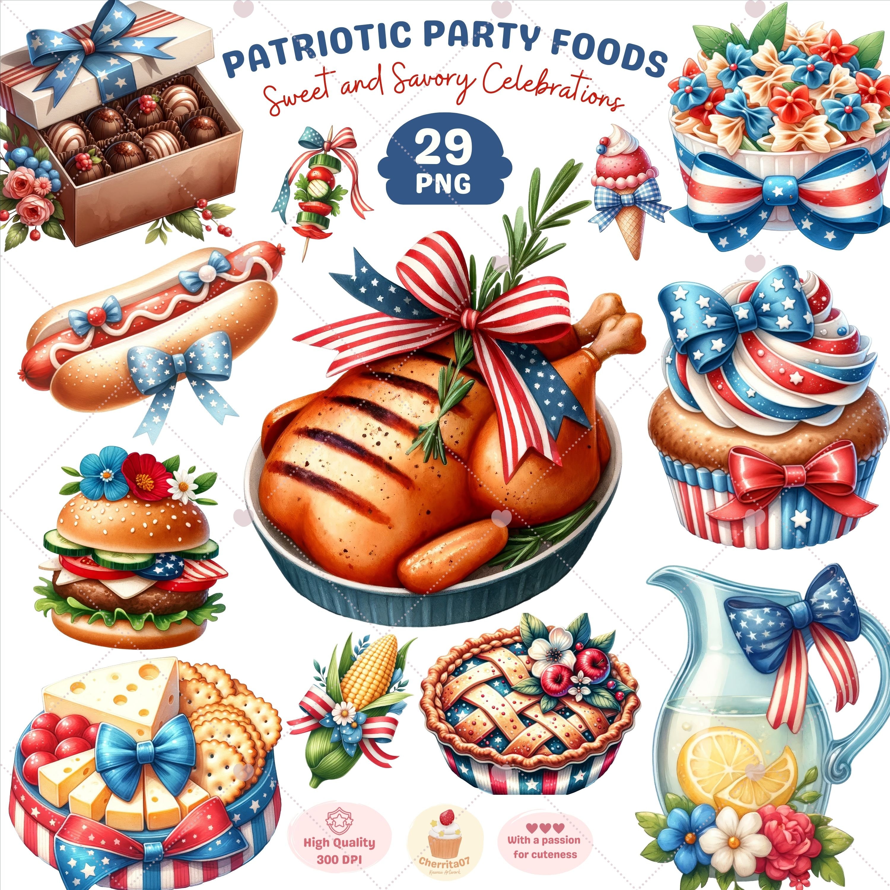 Patriotic Party Foods Clipart, 4th of July Png, Holiday Food Clipart ...