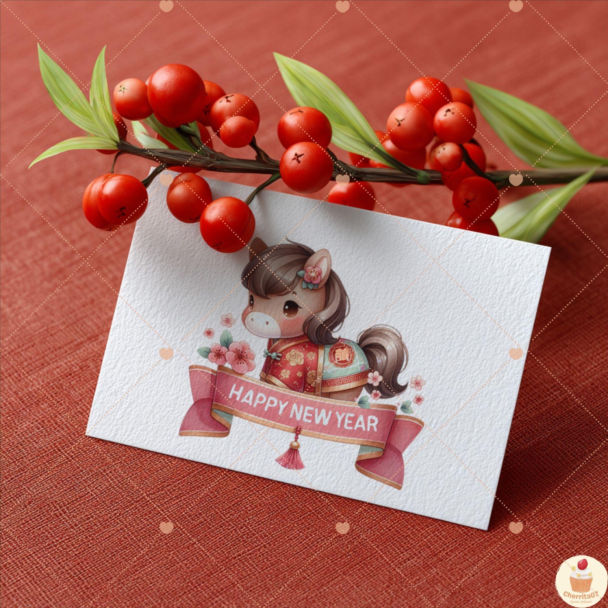 Lunar New Year Horse Clipart, Cute Chinese Zodiac Animal PNG Bundle for ...