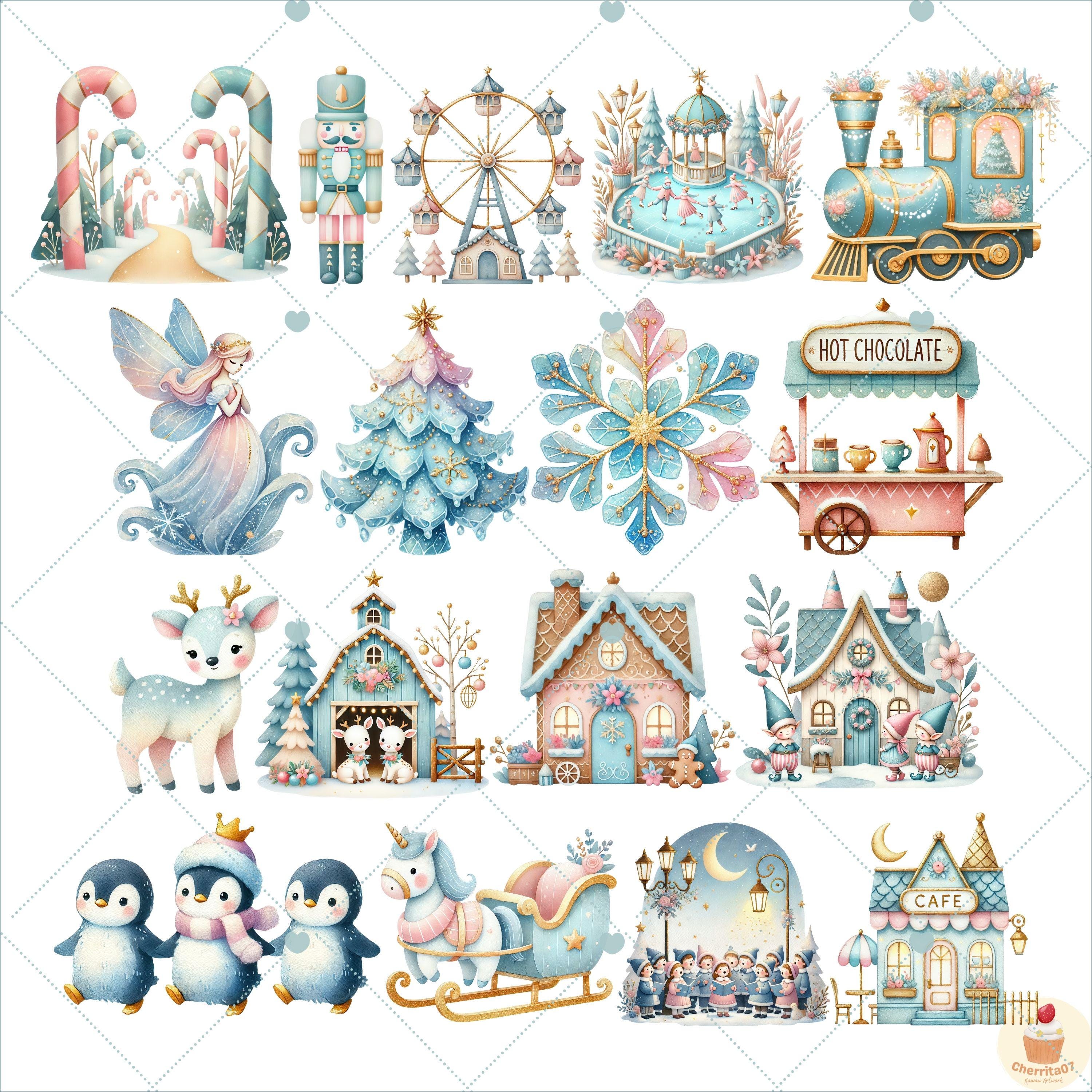 Dreamy Winter Wonder Clipart, Pastel Winter Clipart, Christmas Clipart ...