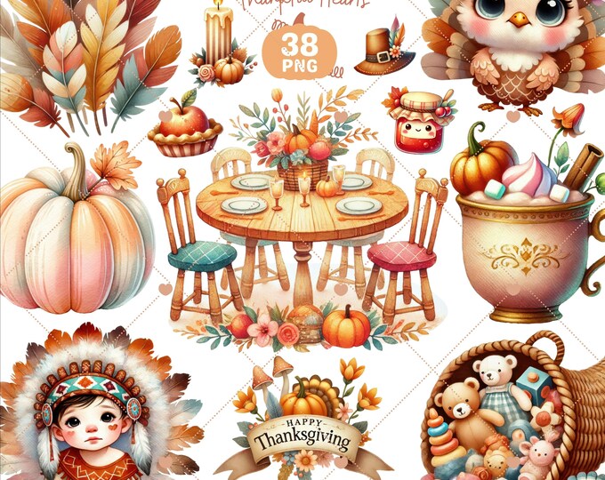 Fall Thanksgiving Clipart: Watercolor Autumn Harvest (digital Download ...