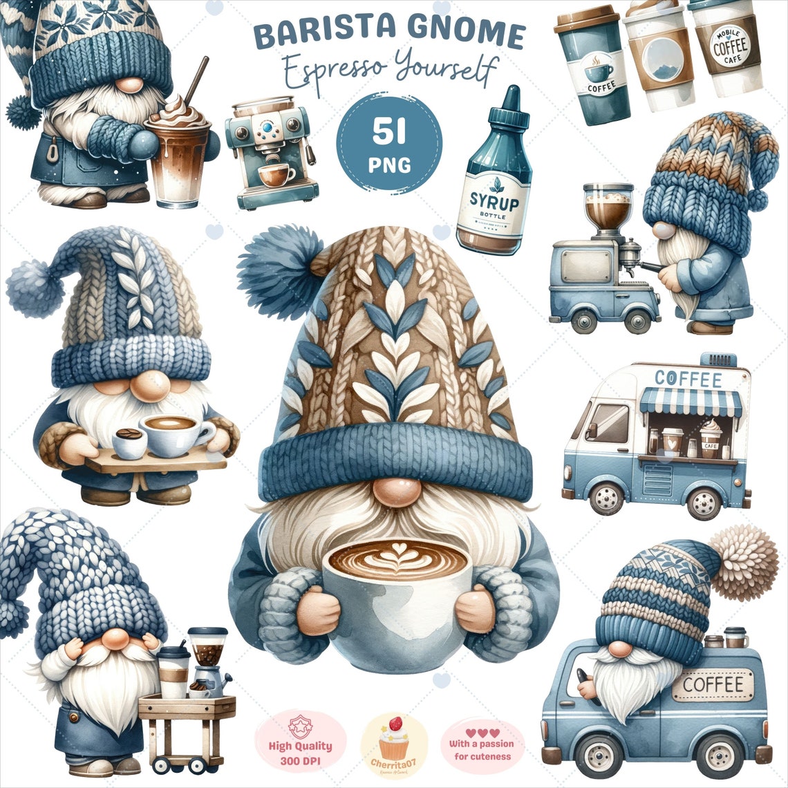 Coffee Gnome Clipart, Barista Gnome PNG, Coffee Gnome Watercolor ...