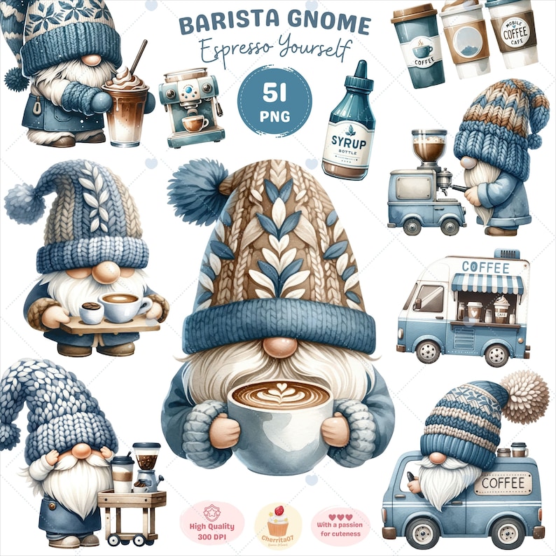 Coffee Gnome Clipart, Barista Gnome PNG, Coffee Gnome Watercolor ...