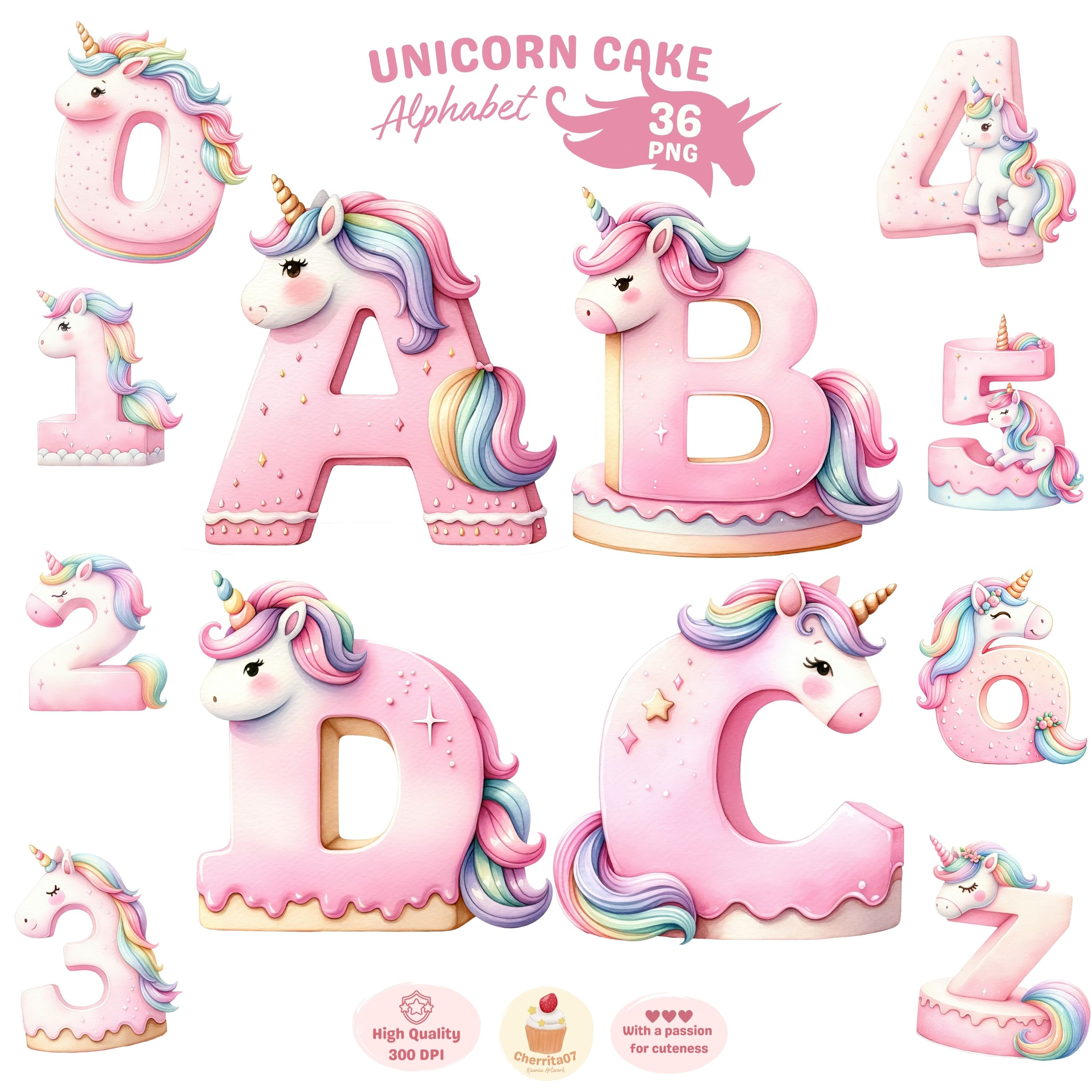 Unicorn Alphabet Clipart, Cake Letter PNG, Unicorn Clipart, Alphabet ...