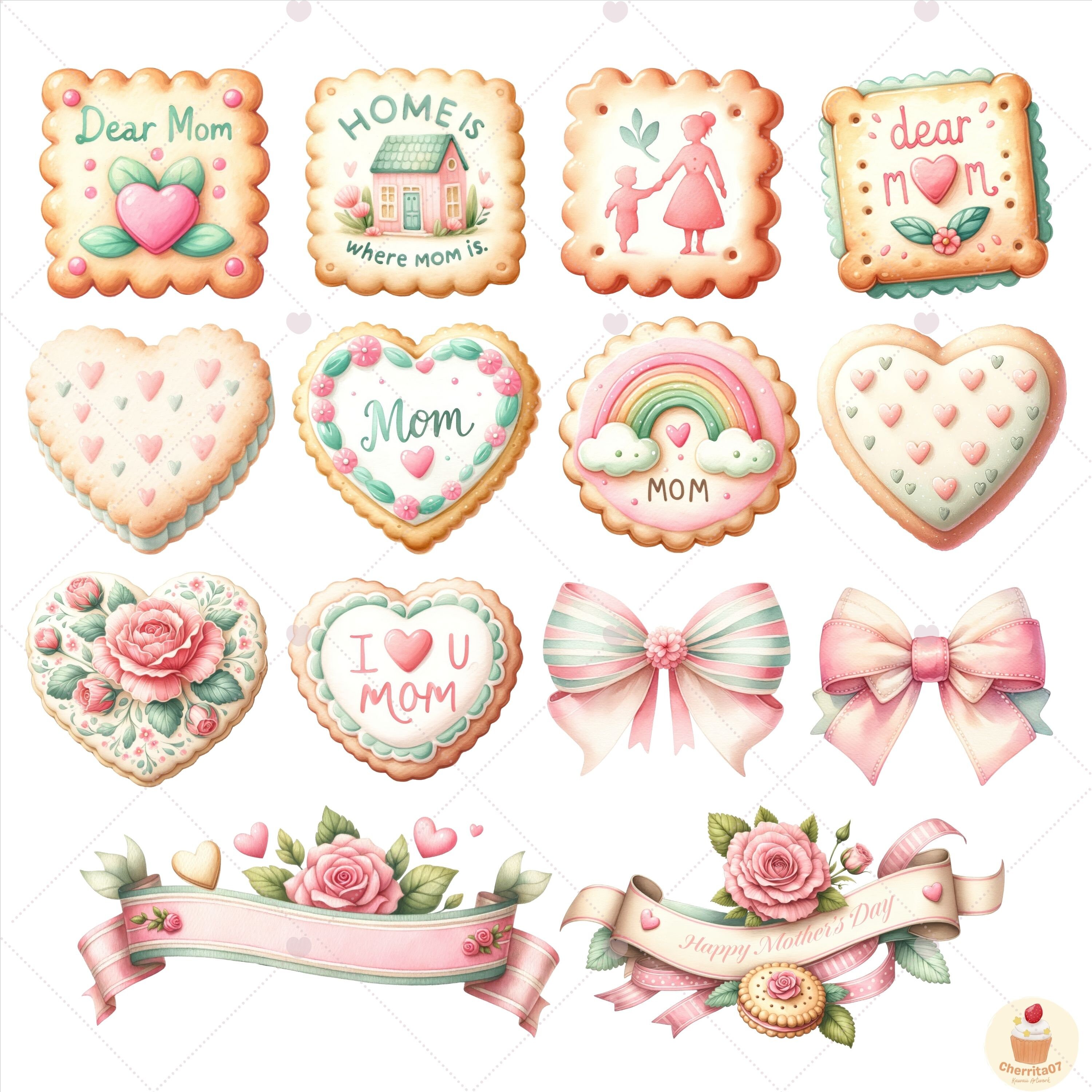 Mother's Day Biscuit Clipart, Happy Mothers Day, Pink Png, Coquette ...