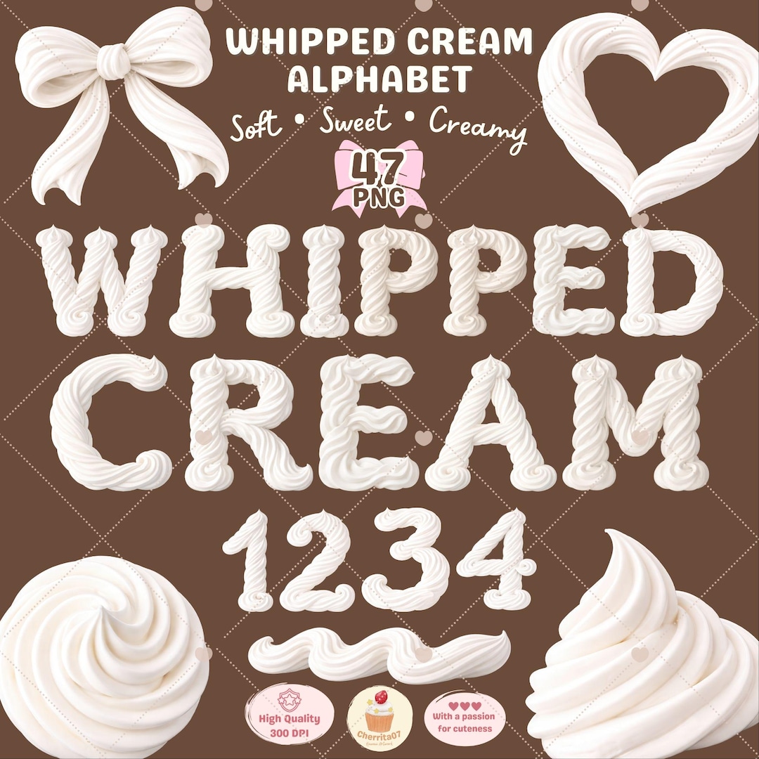 Whipped Cream Alphabet Clipart A–Z & Numbers PNG, White Frosting Cake ...
