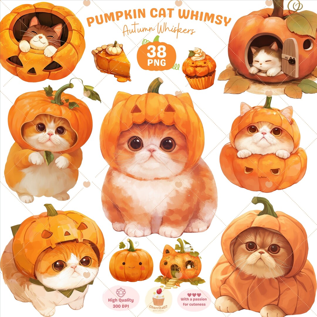 Pumpkin Cat Clipart, Cute Cat Png, Halloween Cat Clipart, Exotic ...
