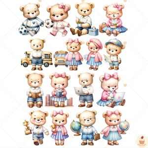 Back to School Clipart, School Bear Png, Baby Bear Png, School Supplies ...