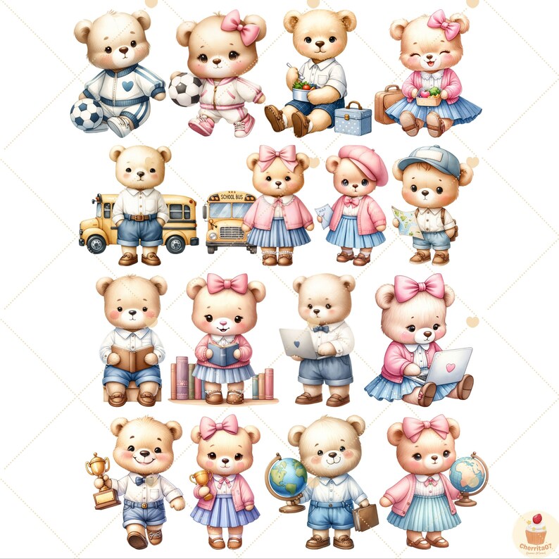 Back to School Clipart, School Bear Png, Baby Bear Png, School Supplies ...