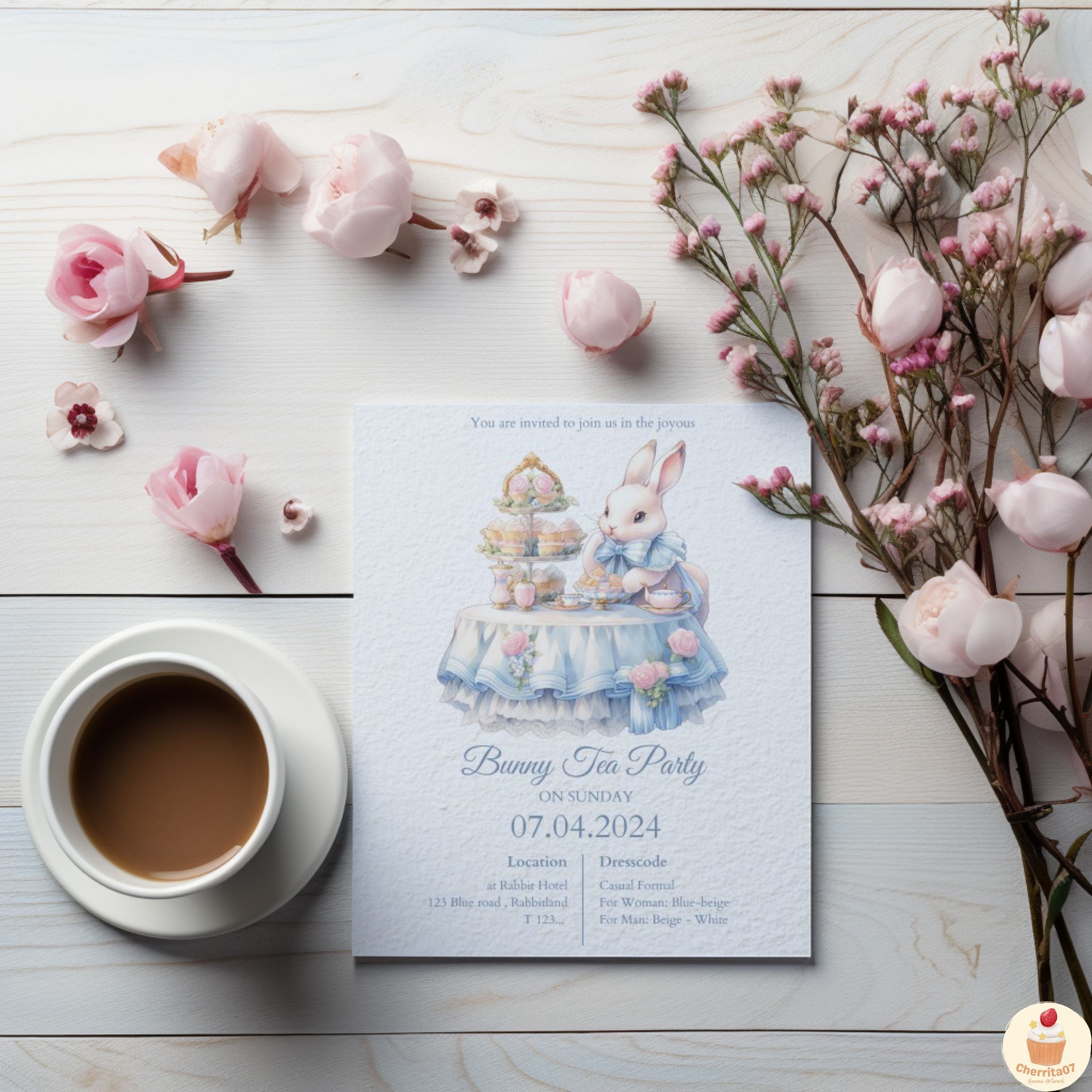 Bunny Tea Party Clipart, Spring Bunnies, Watercolor Easter Rabbit PNG ...