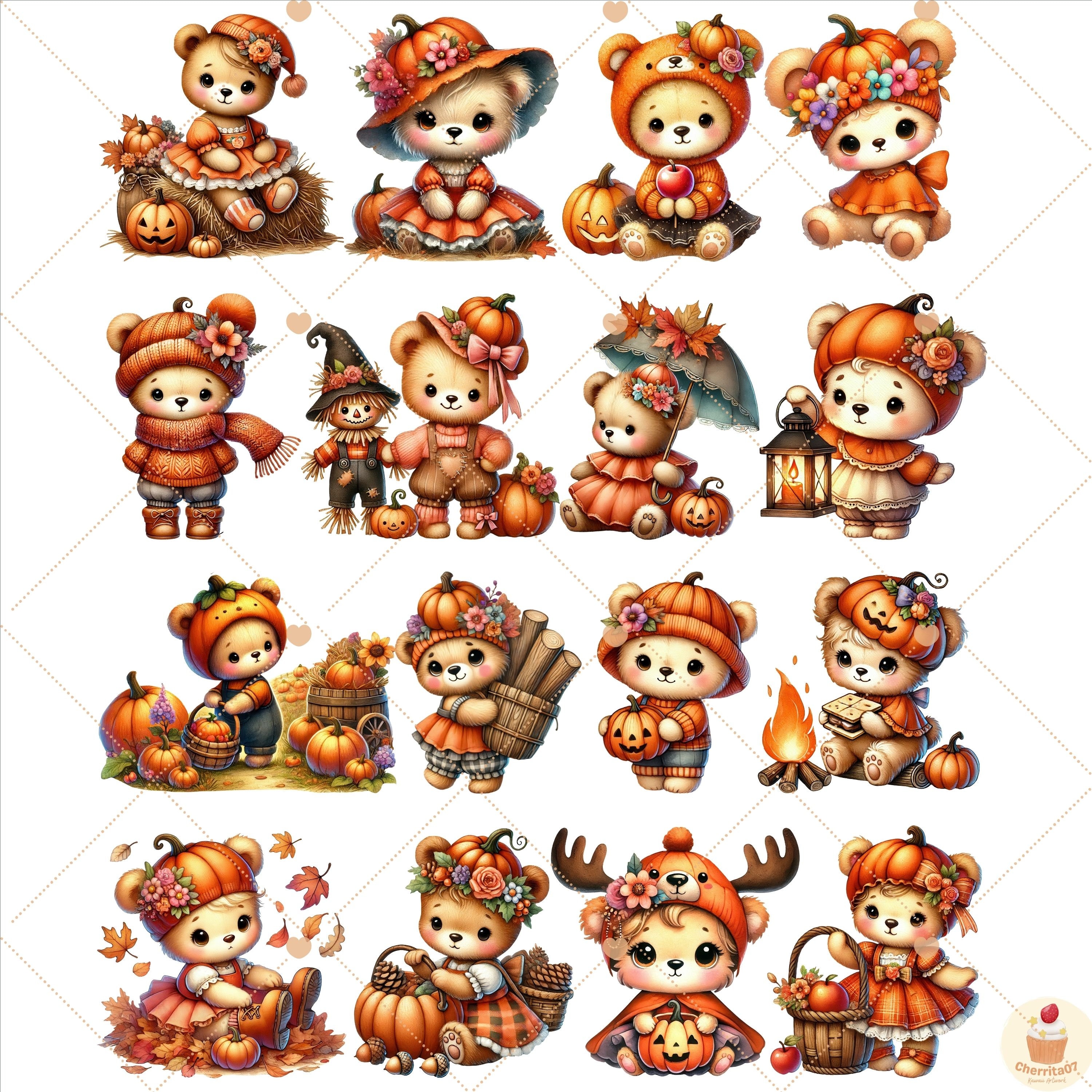 Autumn Baby Bear Clipart, Teddy Bear Png, Fall Clipart, Cute Baby Bear ...