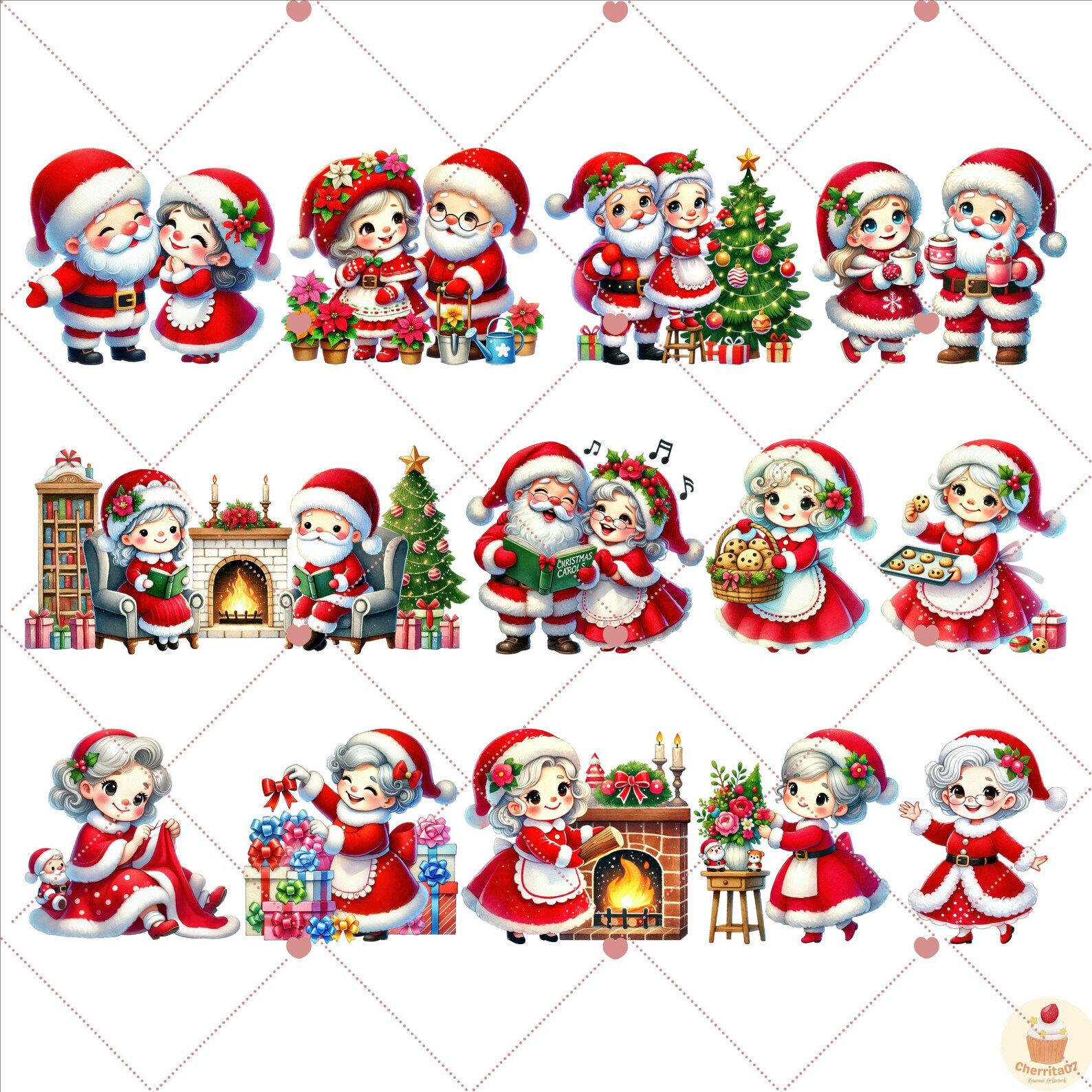 Santa and Mama Claus Clipart, Christmas Couple Png, Cozy Christmas ...