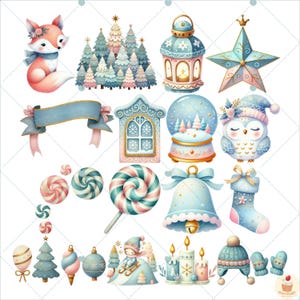 Dreamy Winter Wonder Clipart, Pastel Winter Clipart, Christmas Clipart ...