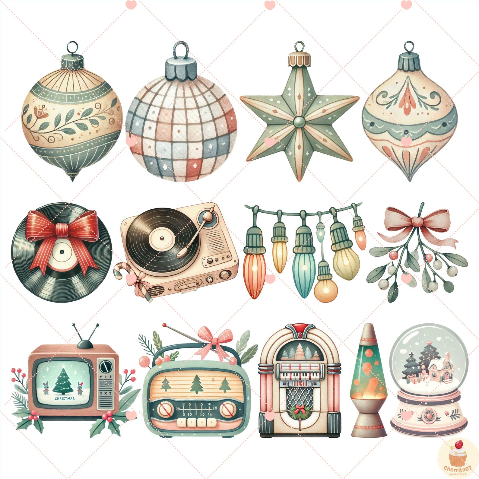 Retro Christmas Clipart, Nostalgic Christmas Clipart, Retro Santa Png ...