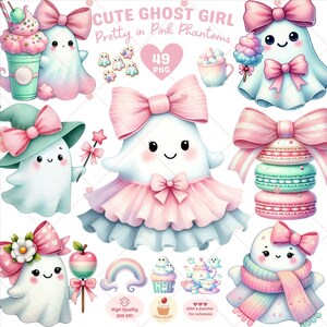 Cute Ghost Girl Clipart, Girly Halloween Clipart, Pink Ghost Png ...
