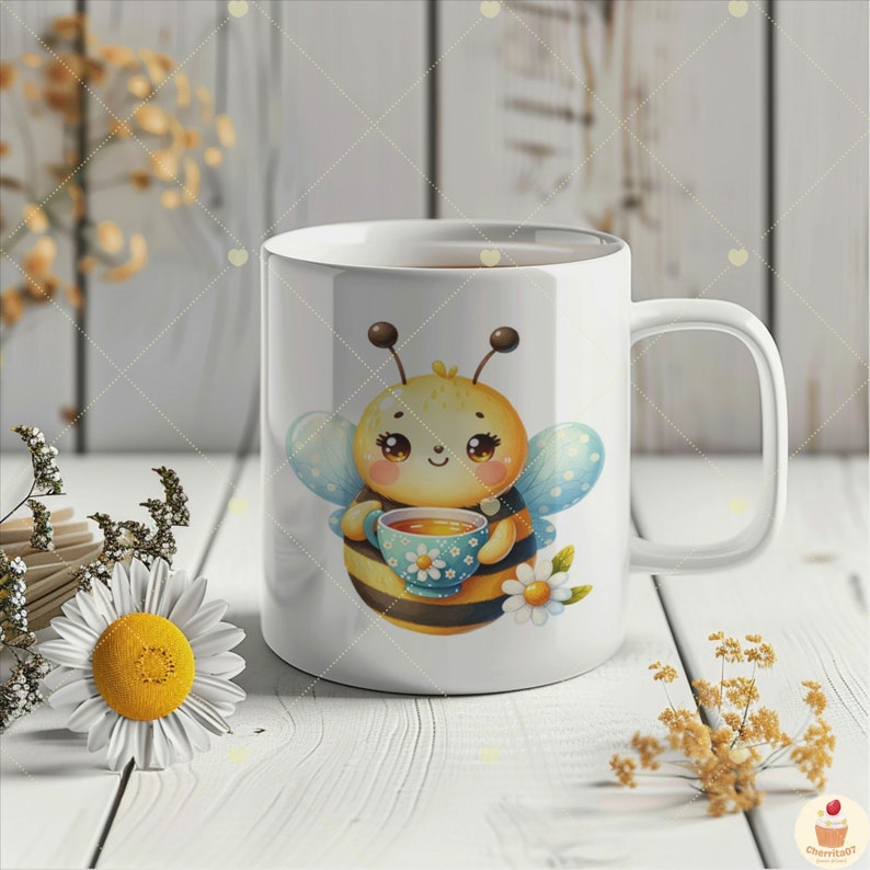 Honey Bee Clipart, Bee and Daisies PNG, Daisy Floral PNG, Watercolor ...