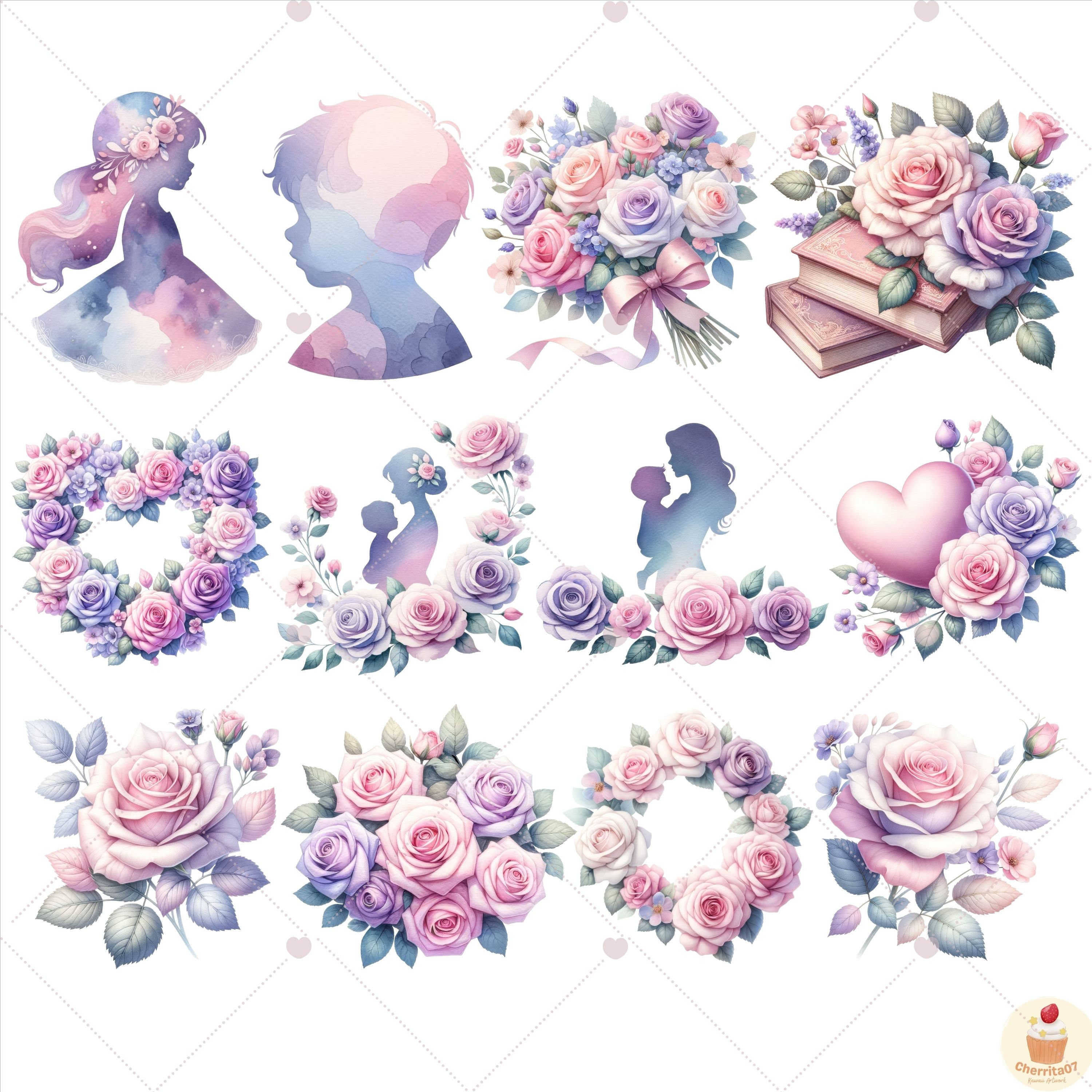 Mother's Day Rose Clipart, Rose Png, Floral Border, Dusty Rose, Pastel ...